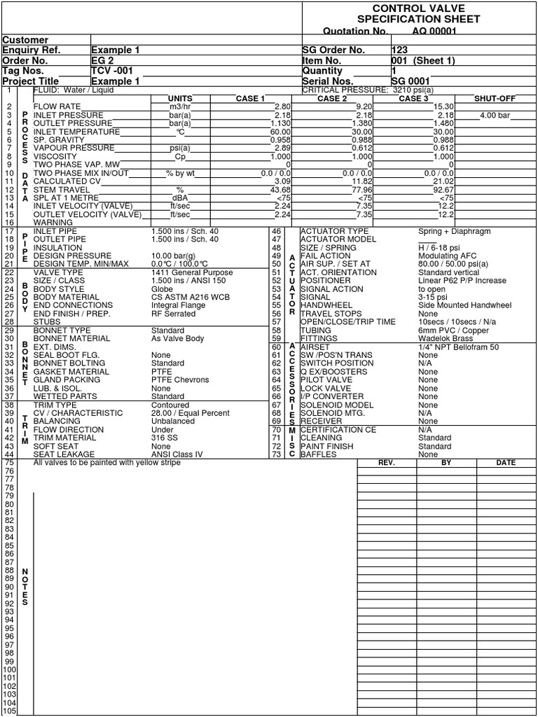 Control Valve Datasheet | PDF | Valve | Pressure