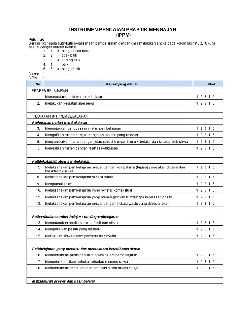 Instrumen Penilaian Praktik Mengajar | PDF Instrumen Penilaian Praktik Mengajar | PDF