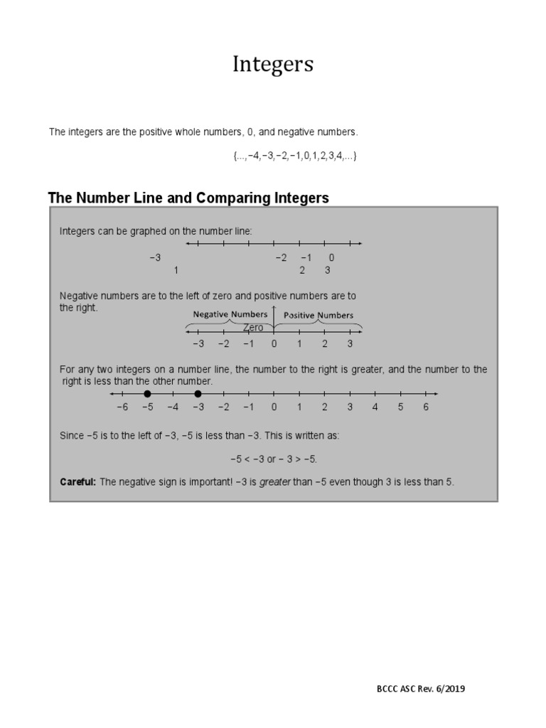 Integers: The Number Line and Comparing Integers | Download Free PDF ...