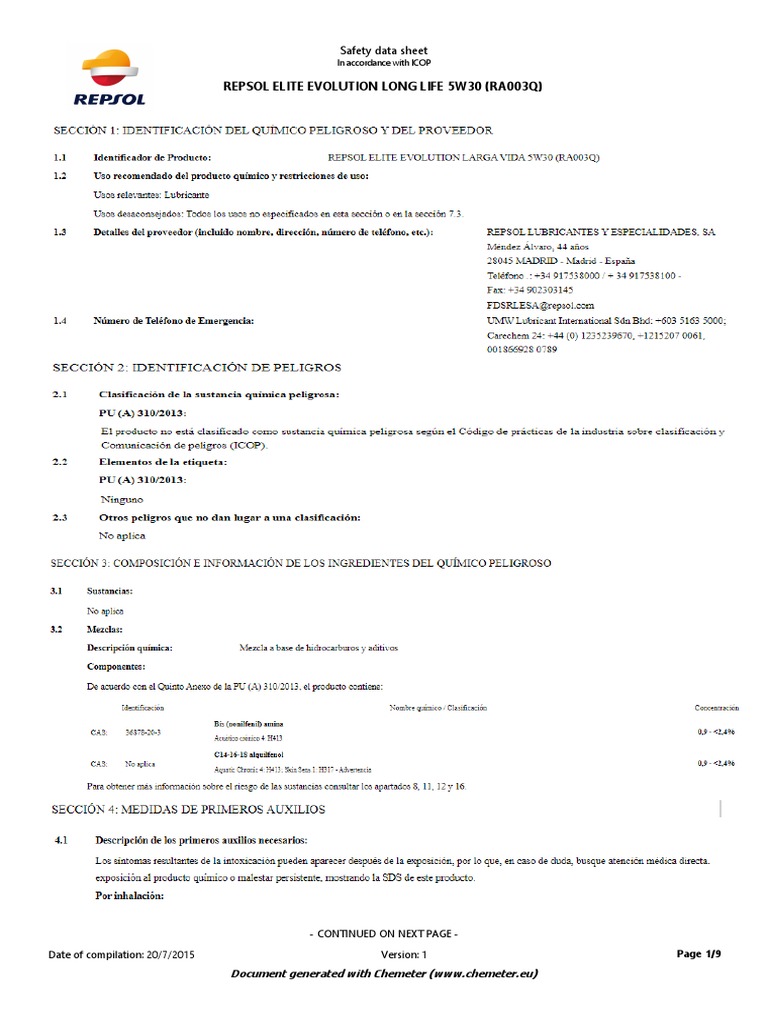 Repsol LONG LIFE 5W30 - TRADUCIDO | PDF | Dangerous Goods ...