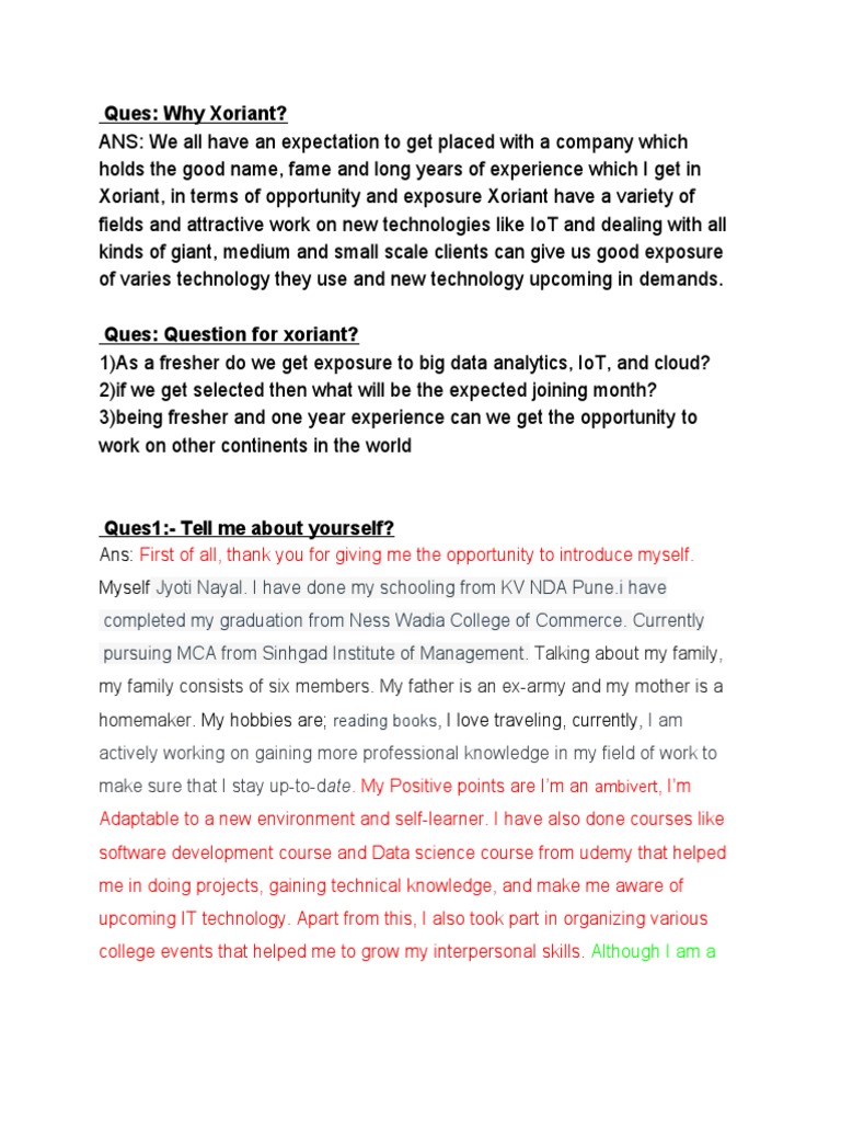 Xoriant Interview Questions | PDF | Cognition | Human Nature
