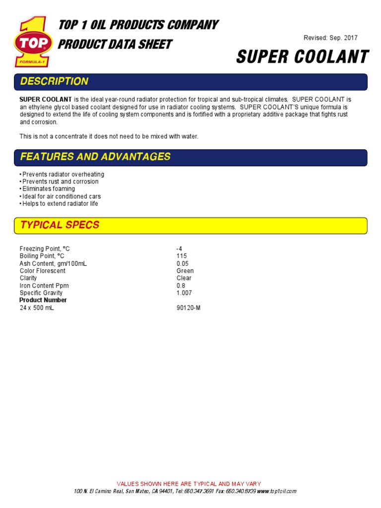 Super Coolant: Top 1 Oil Products Company Product Data Sheet | PDF ...