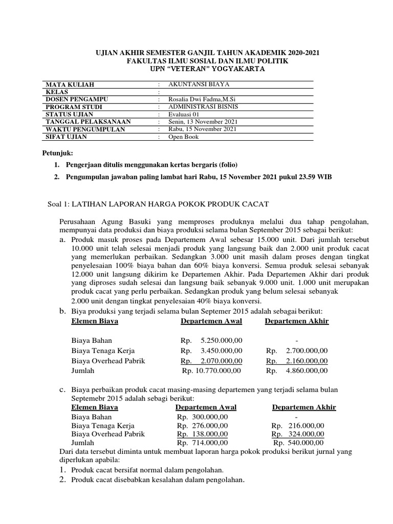 Soal UAS Akuntansi Biaya | PDF