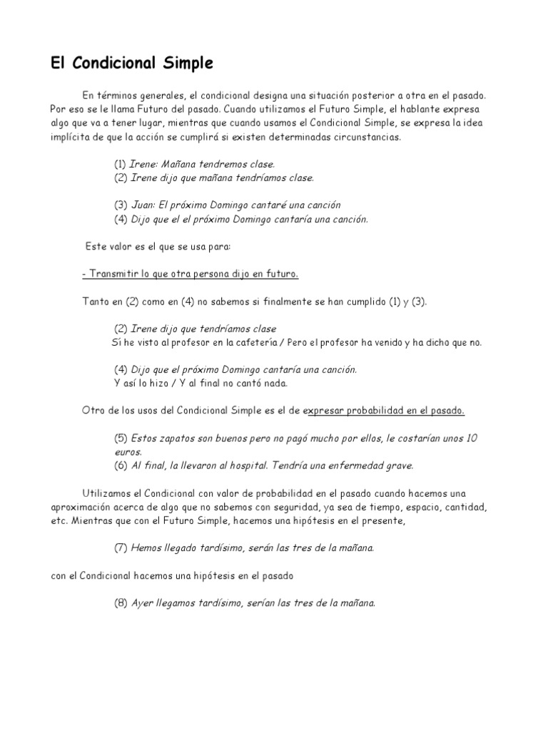 Usos del Condicional Simple en Español | PDF | Conjugación gramatical ...