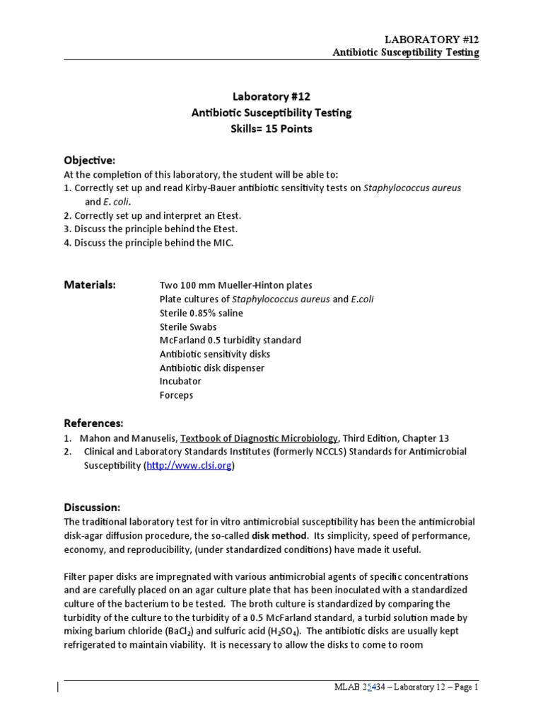 Lab 12 - Antibiotic Susceptibility Testing | PDF | Microscopy ...