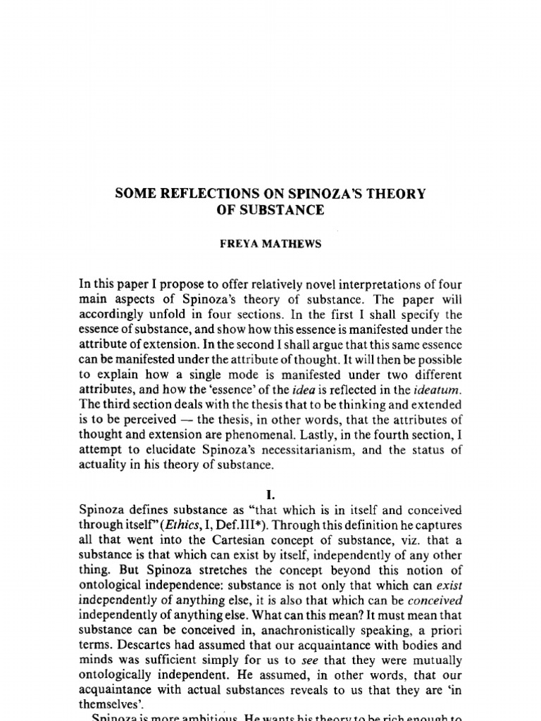 Freya Mathews - Some Reflections On Spinoza's Theory of SUbstance | PDF ...