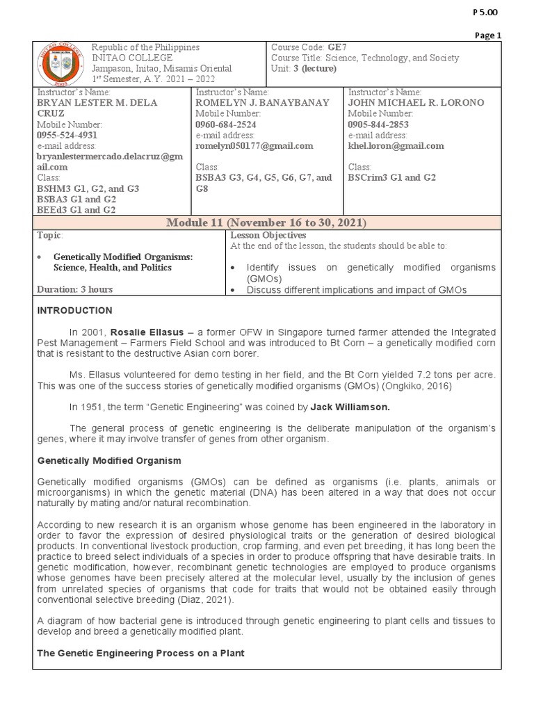 GE7 - Modules 11 and 12 | PDF | Genetically Modified Organism | Genetic Engineering