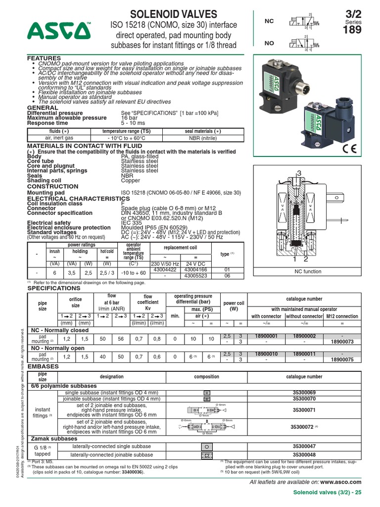 ASCO 189 Solenoid Valves | PDF | Electrical Connector | Valve