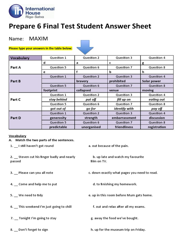 Prepare 6 Student Answer Sheet (1) Maksim | PDF