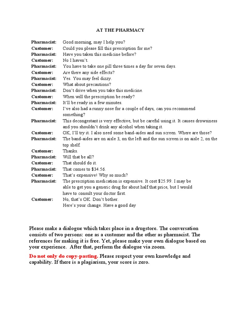 Pharmacist-Customer Dialogue Example | PDF
