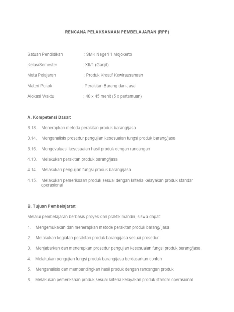 Contoh RPP PKK | PDF