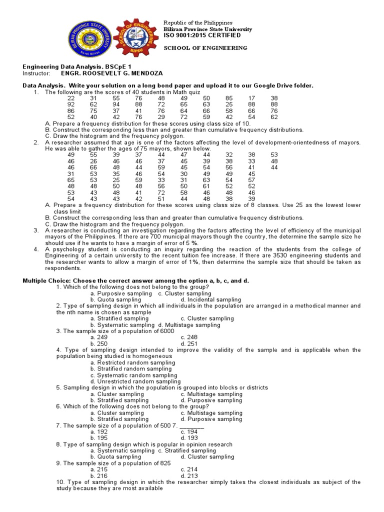 Data Analysis Midter Exam | PDF | Sampling (Statistics) | Research Methods