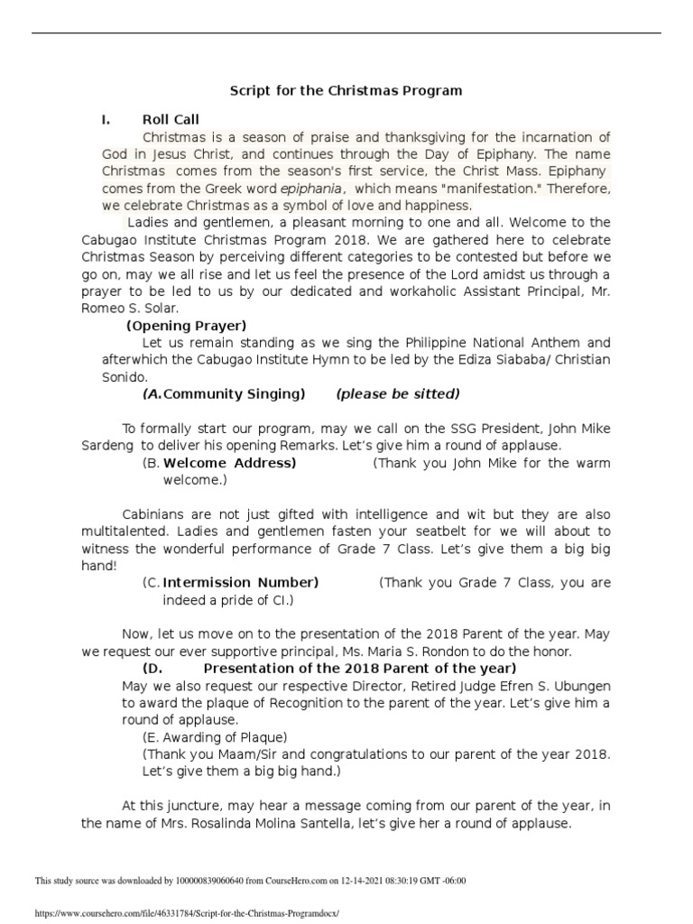 Script For The Christmas Program | PDF | Christmas | Christian Worship ...