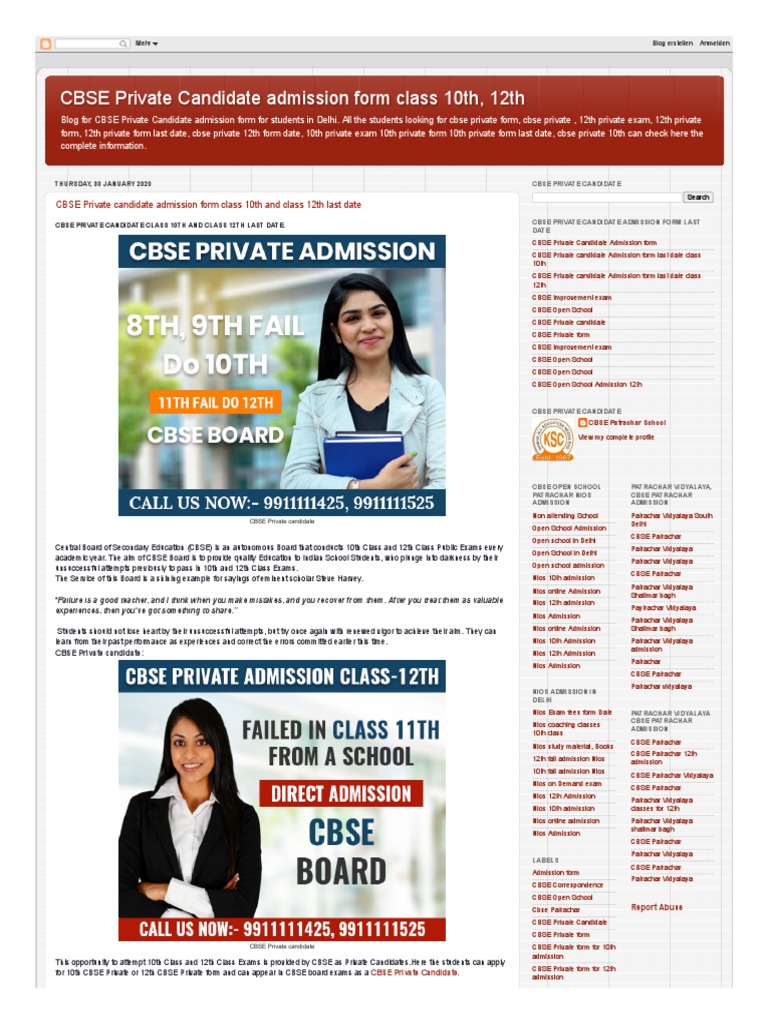 CBSE Class 12 Improvement Exam Guide | PDF | University And College ...
