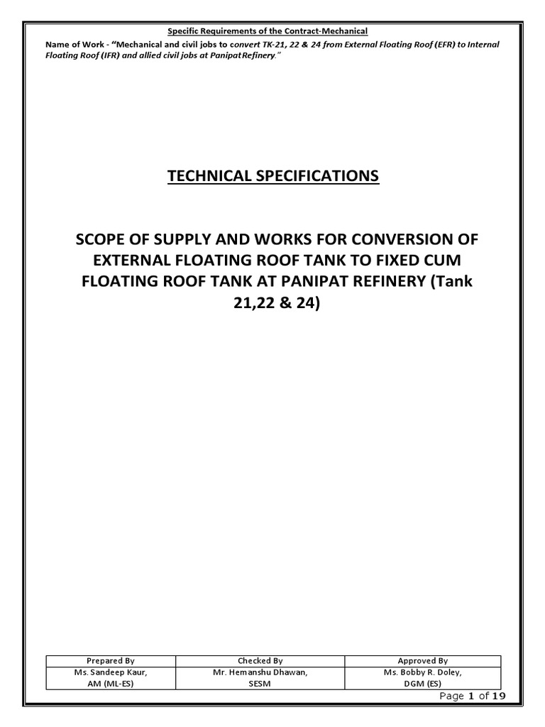 Technical Specifications: Floating Roof (IFR) and Allied Civil Jobs at ...