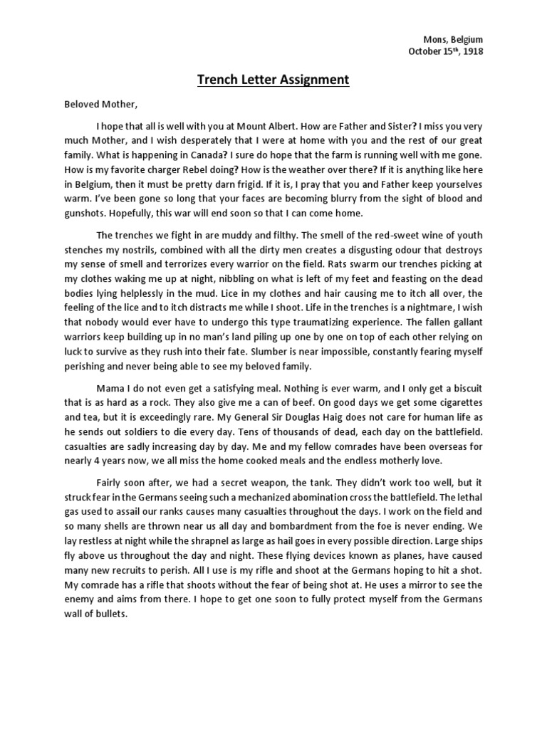 WW1 Trench Letter Assignment | PDF