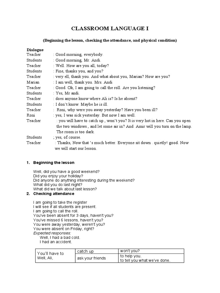 Classroom Language 1 | PDF