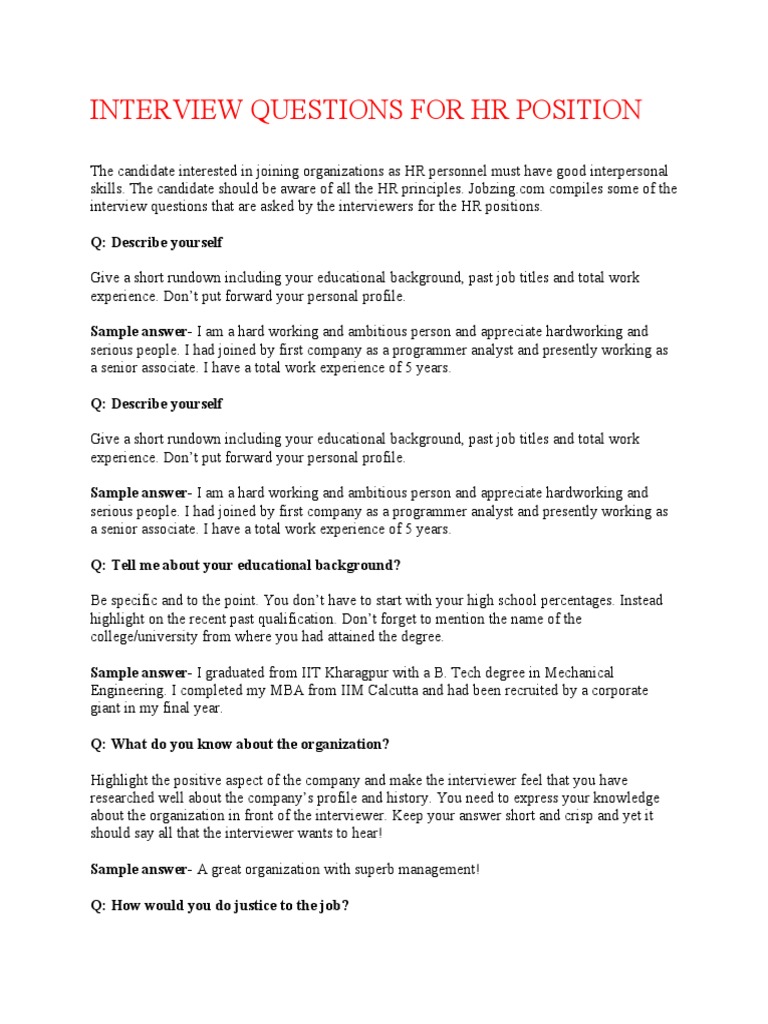 Total HR Interview Questions | PDF | Human Resource Management ...