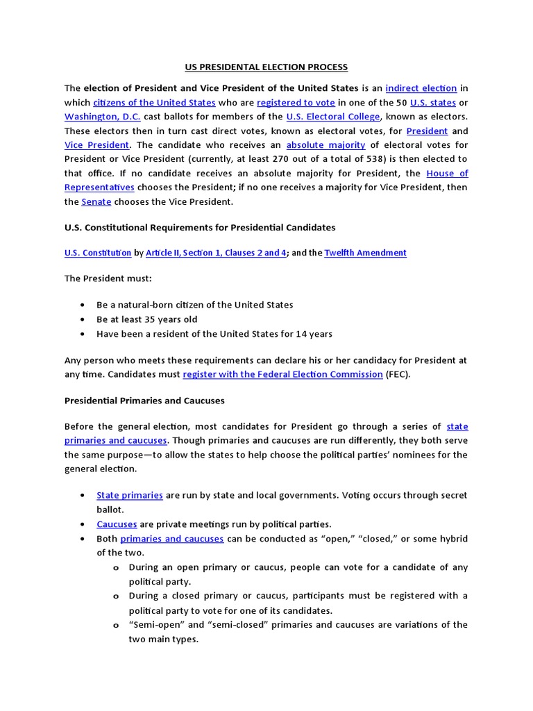 U.S. Presidential Election Overview | PDF | United States Presidential ...