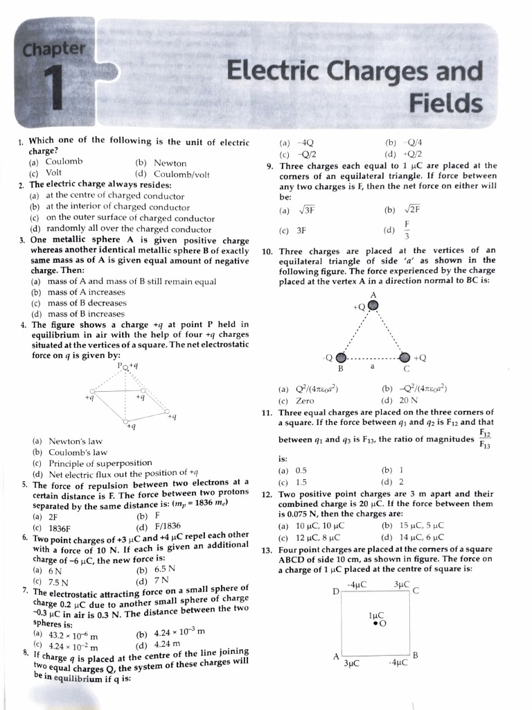 MCQ-Ch-1-Electric Fields and Charges | PDF | Electric Field | Force
