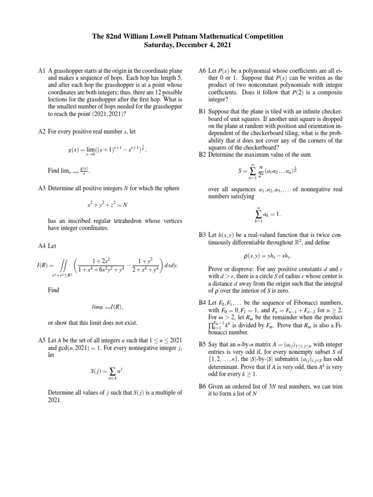 2021 Putnam | PDF | Mathematics | Elementary Mathematics