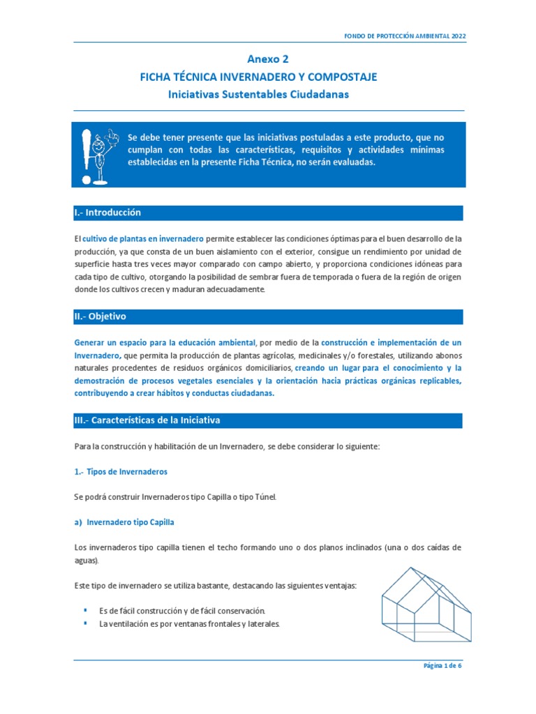 Anexo 02 Ficha Tecnica Invernadero y Compostaje | PDF | Compost ...