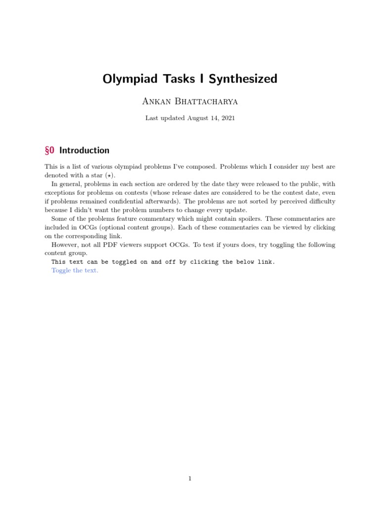 Olympiad Tasks I Synthesized: Ankan Bhattacharya | PDF | Triangle | Mathematics