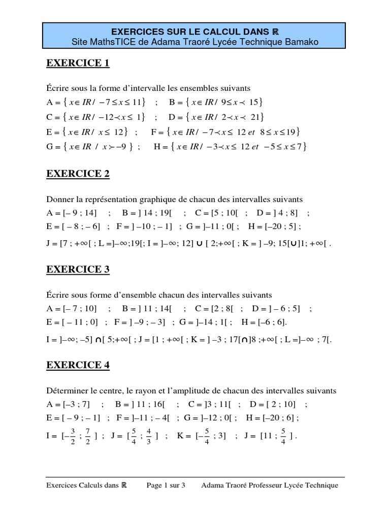 Exercices de calcul dans ℝ | PDF | Objets mathématiques | Analyse ...