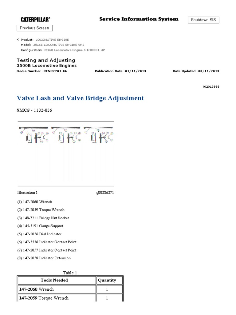3516B Valve Lash and Valve Brigde Adjustment | PDF | Propulsion ...