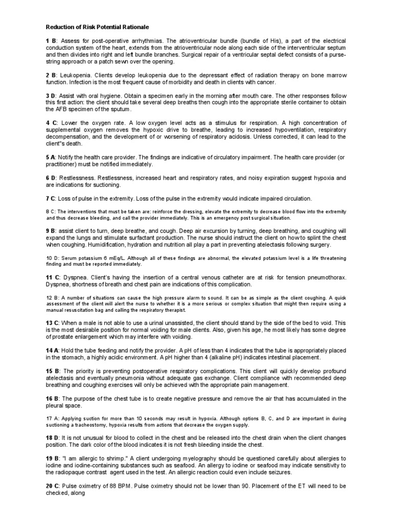 Reduction of Risk Potential Rationale | PDF | Hypoxia (Medical) | Heart