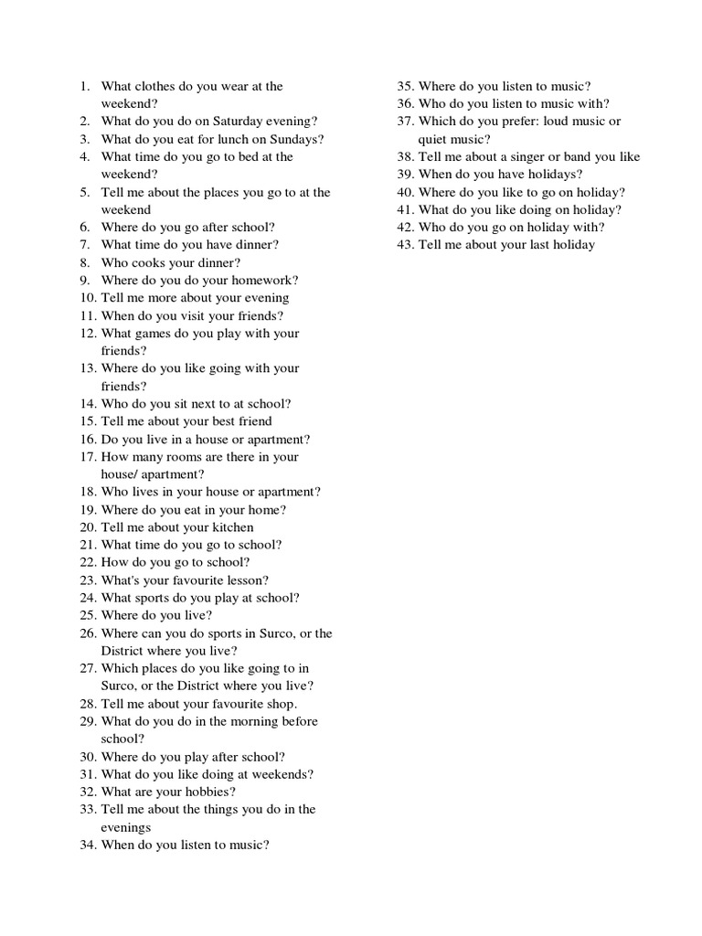 Questions For Speaking Test | PDF