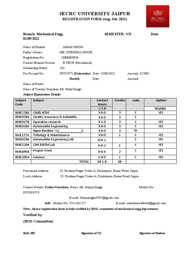 7th SEM Registration Forms Revised | Download Free PDF | Engineering