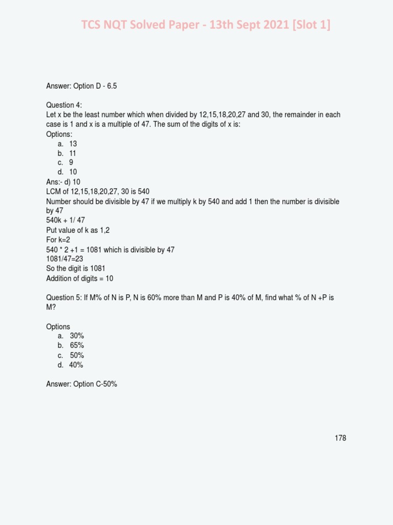 TCS NQT Solved Paper | PDF | Tsunami | Seawater