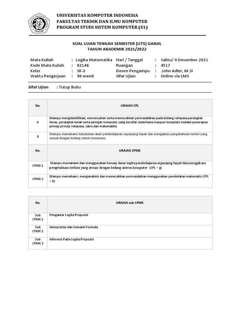 Soal Ujian Obe Logmat | PDF
