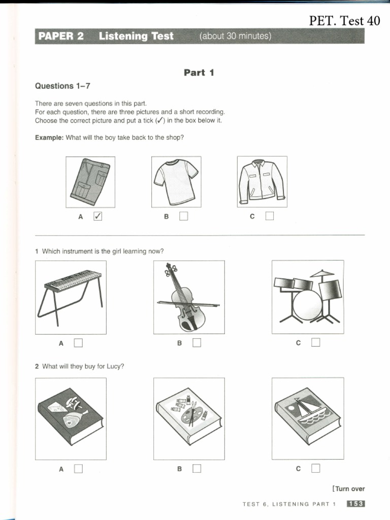 PET. Test 40: Questions | PDF