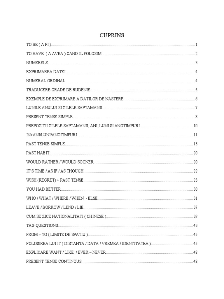 Cuprins Engleza | PDF | Grammar | Linguistic Typology