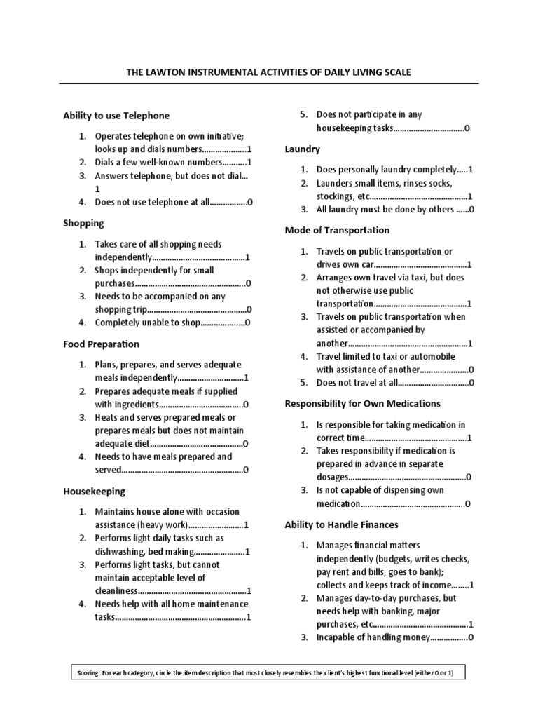 The Lawton Instrumental Activities of Daily Living Scale | PDF | Service Industries | Economies