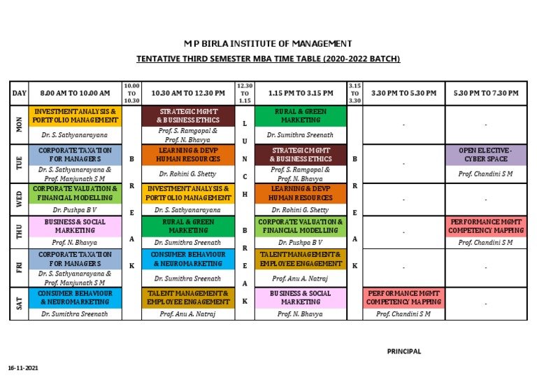 III Sem MBA Class Time Table 2020-2022 Batch (16.11.2021) | PDF ...