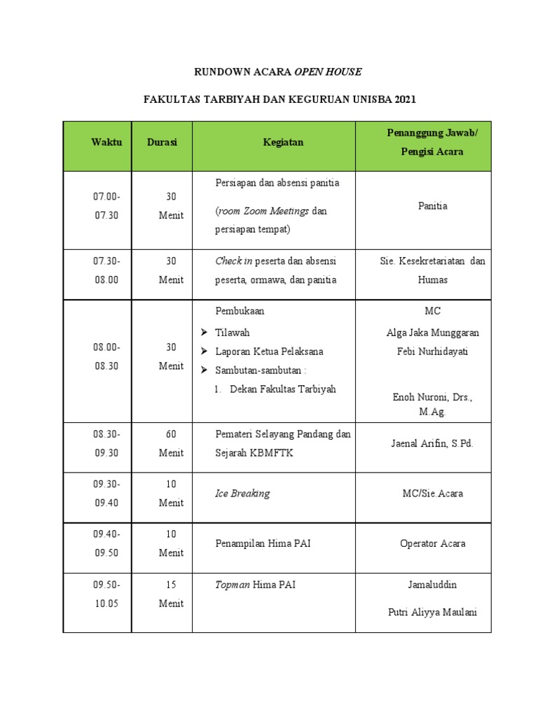 Rundown Acara Open House | PDF