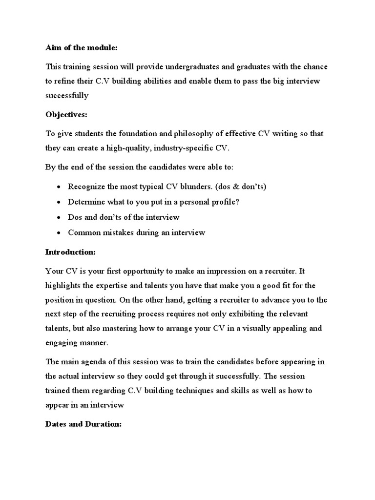 Training Session Plan Report | PDF | Interview | Cognition
