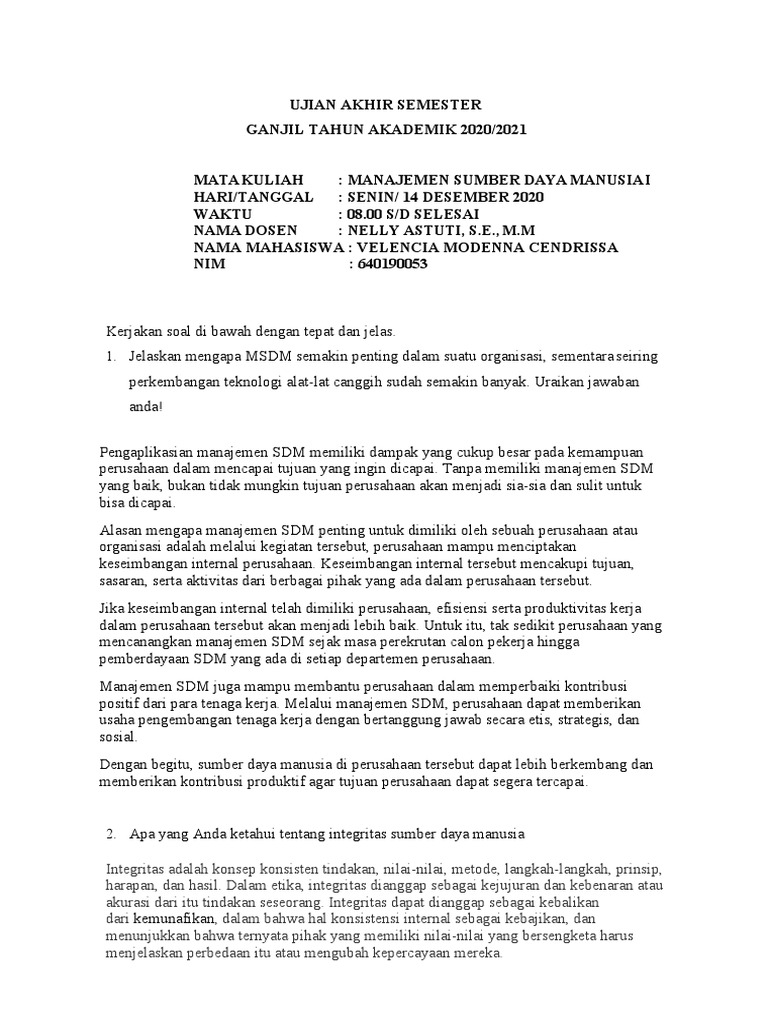 Manajemen SDM I - Uas | PDF