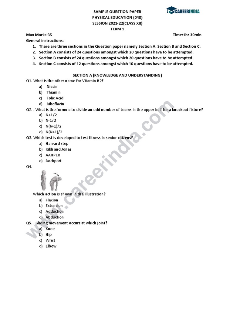 CBSE Class 12 Physical Education Sample Question Paper 2021-22 | PDF ...