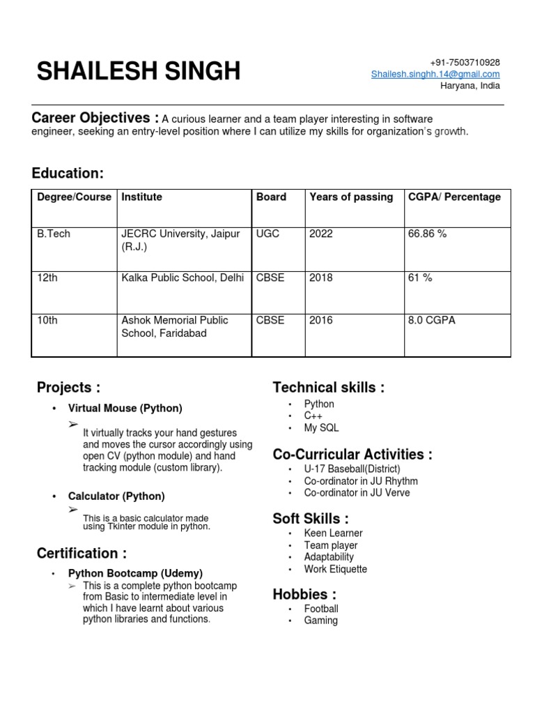 Shailesh Singh: Career Objectives | PDF