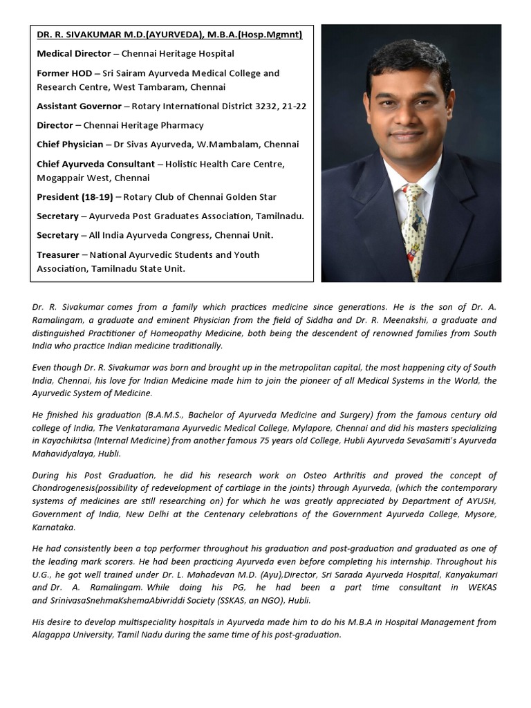 Dr. R. Sivakumar - Detailed 2021 | PDF | Ayurveda | Medicine
