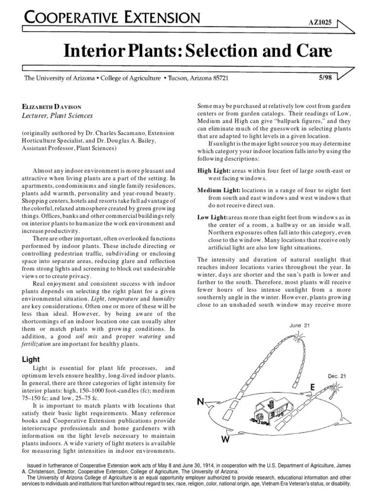 Interior Plants: Selection and Care: Lecturer, Plant Sciences | PDF ...