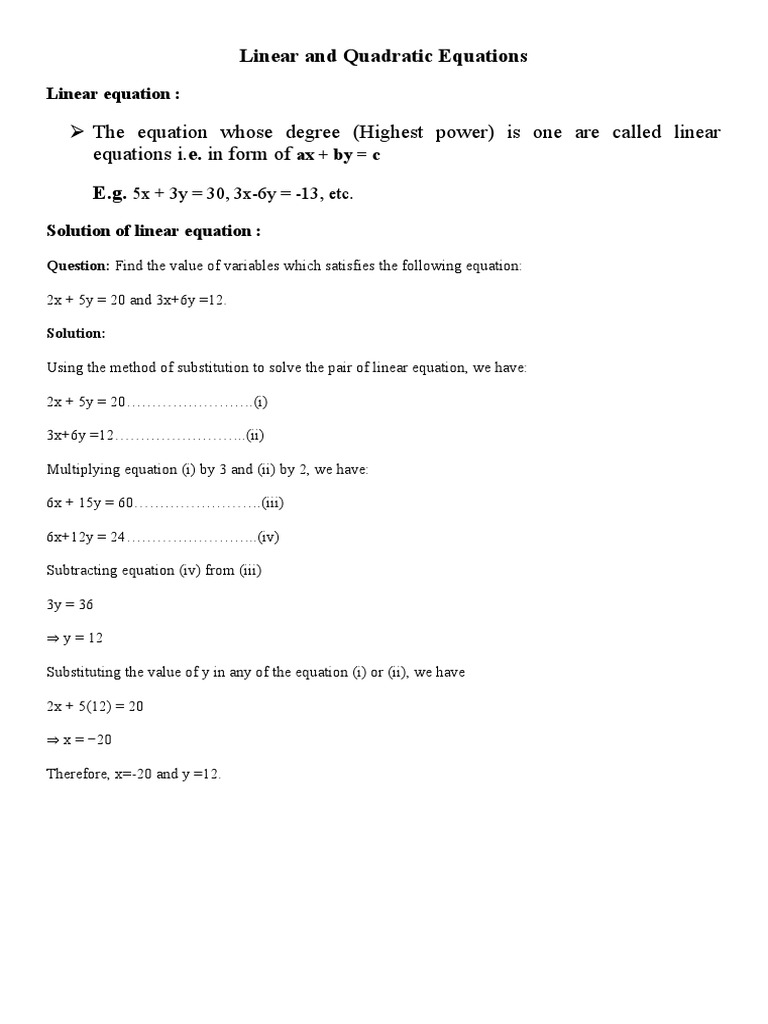 Linear and Quadratic Equations | PDF
