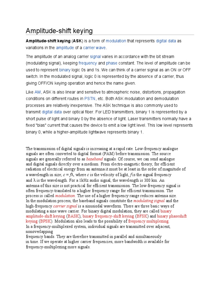 Amplitude-Shift Keying: Modulation Digital Data Amplitude Carrier Wave ...