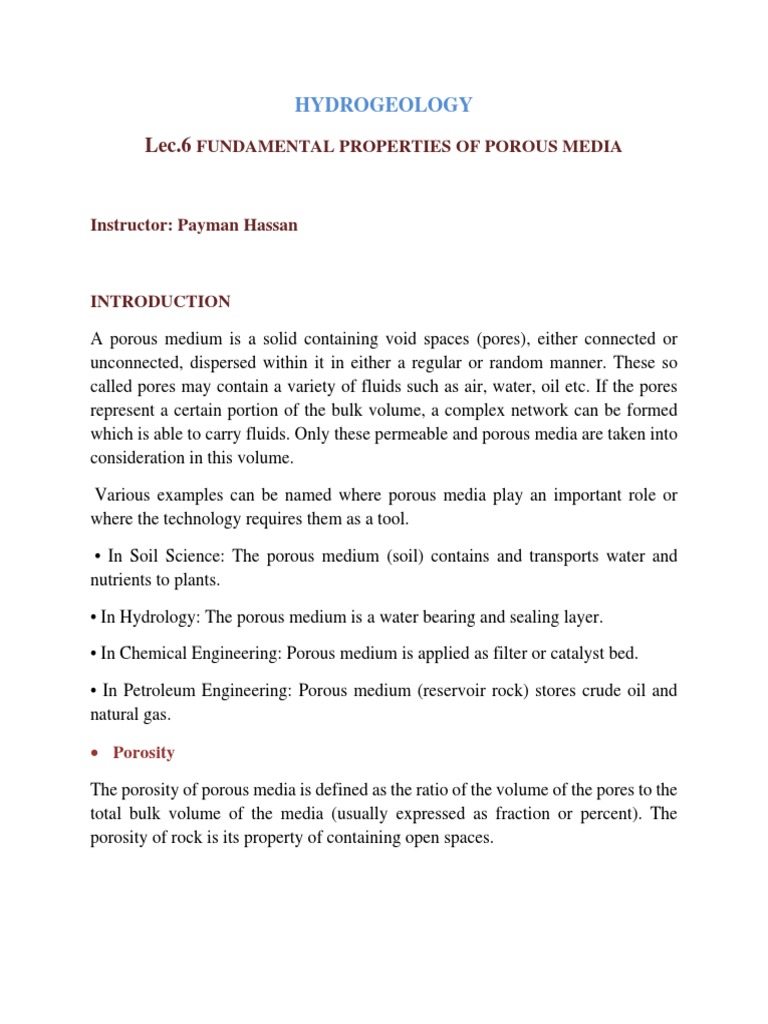 Properties of Porous Media Explained | PDF | Porosity | Porous Medium