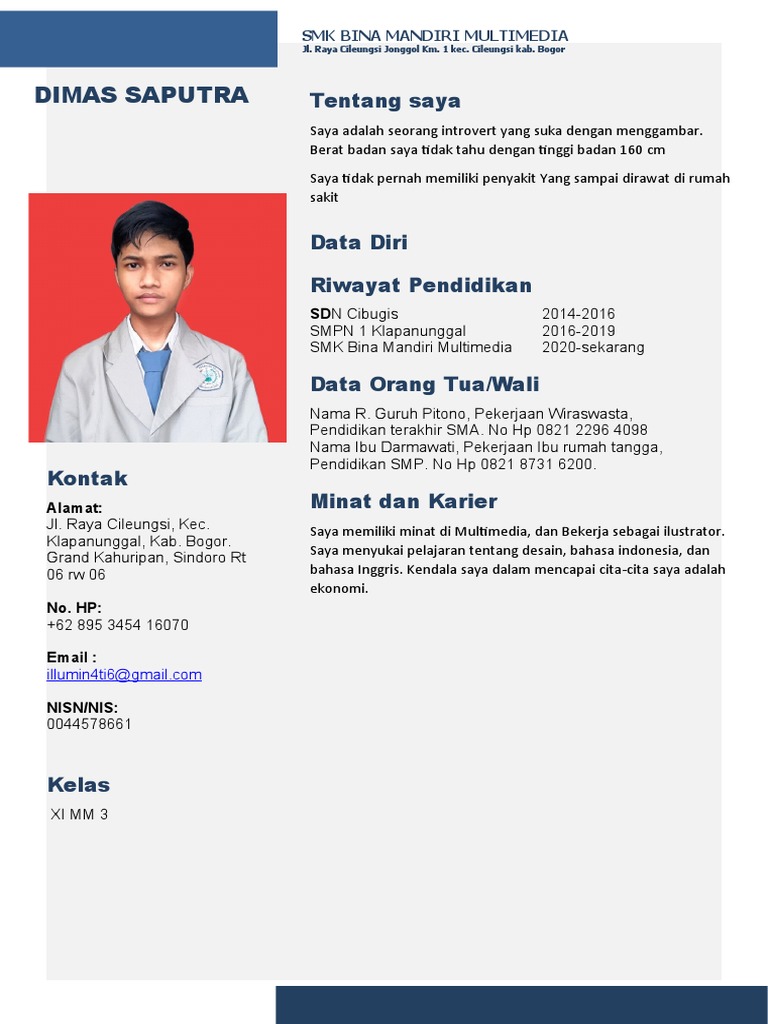16 Dimas Saputra Biodata | PDF
