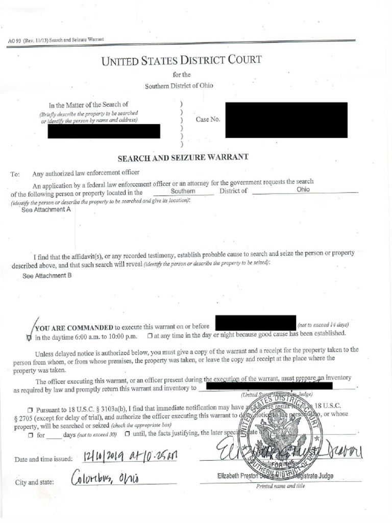 Sample Search Warrant | PDF